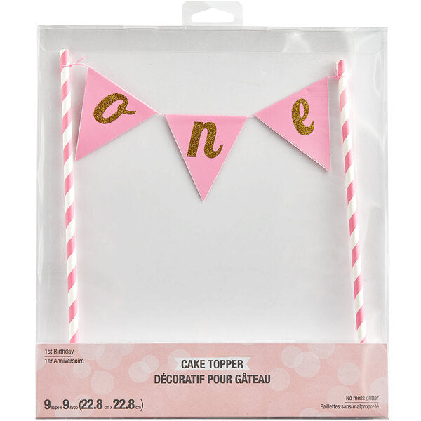 9" x 9" Pink "One" Cake Topper Banner – Cakes Dreamer